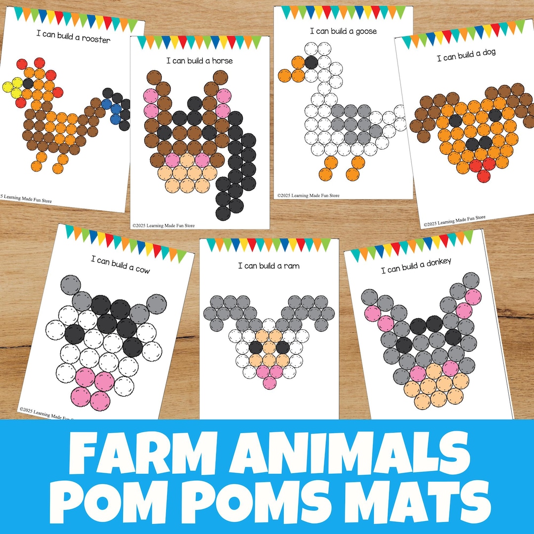 Farm Animals Pom Pom Task Cards | Fine Motor Activity | Preschool ...
