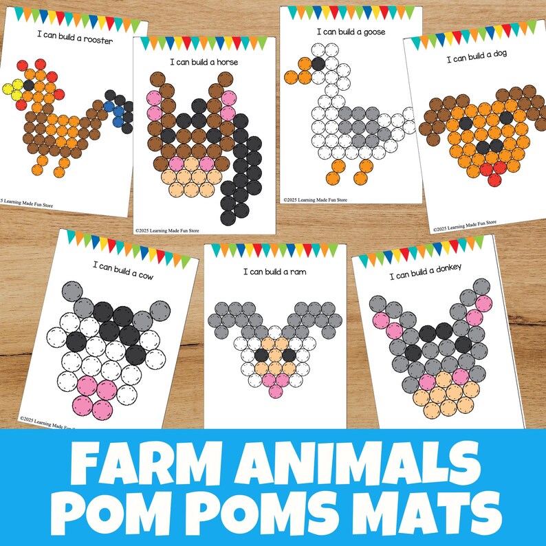 Farm Animals Pom Pom Task Cards | Fine Motor Activity | Preschool ...