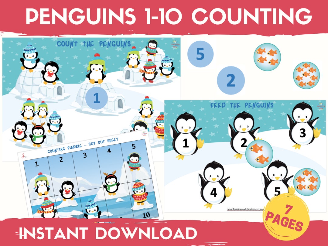 Penguin Counting Activity: Numbers 1-10, Toddler Homeschool (digital ...
