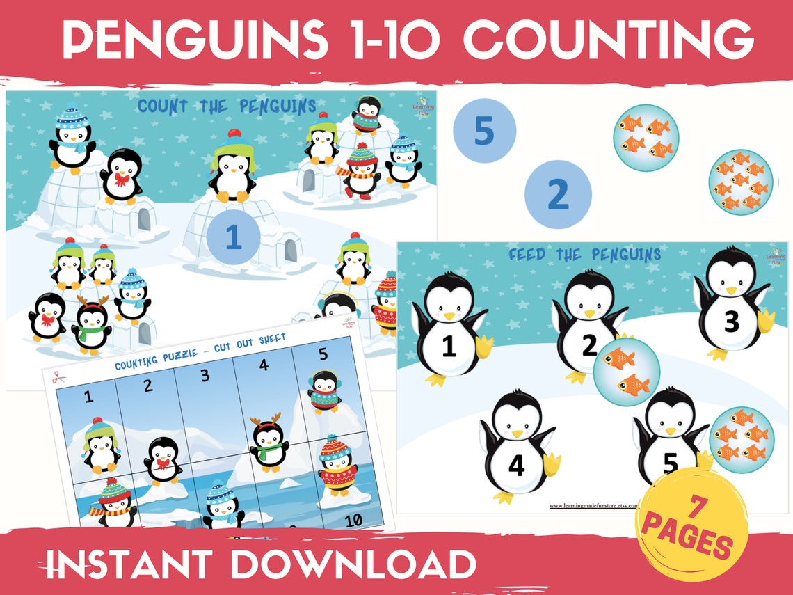 Penguin Counting Activity Numbers 1-10 Count Count | Etsy