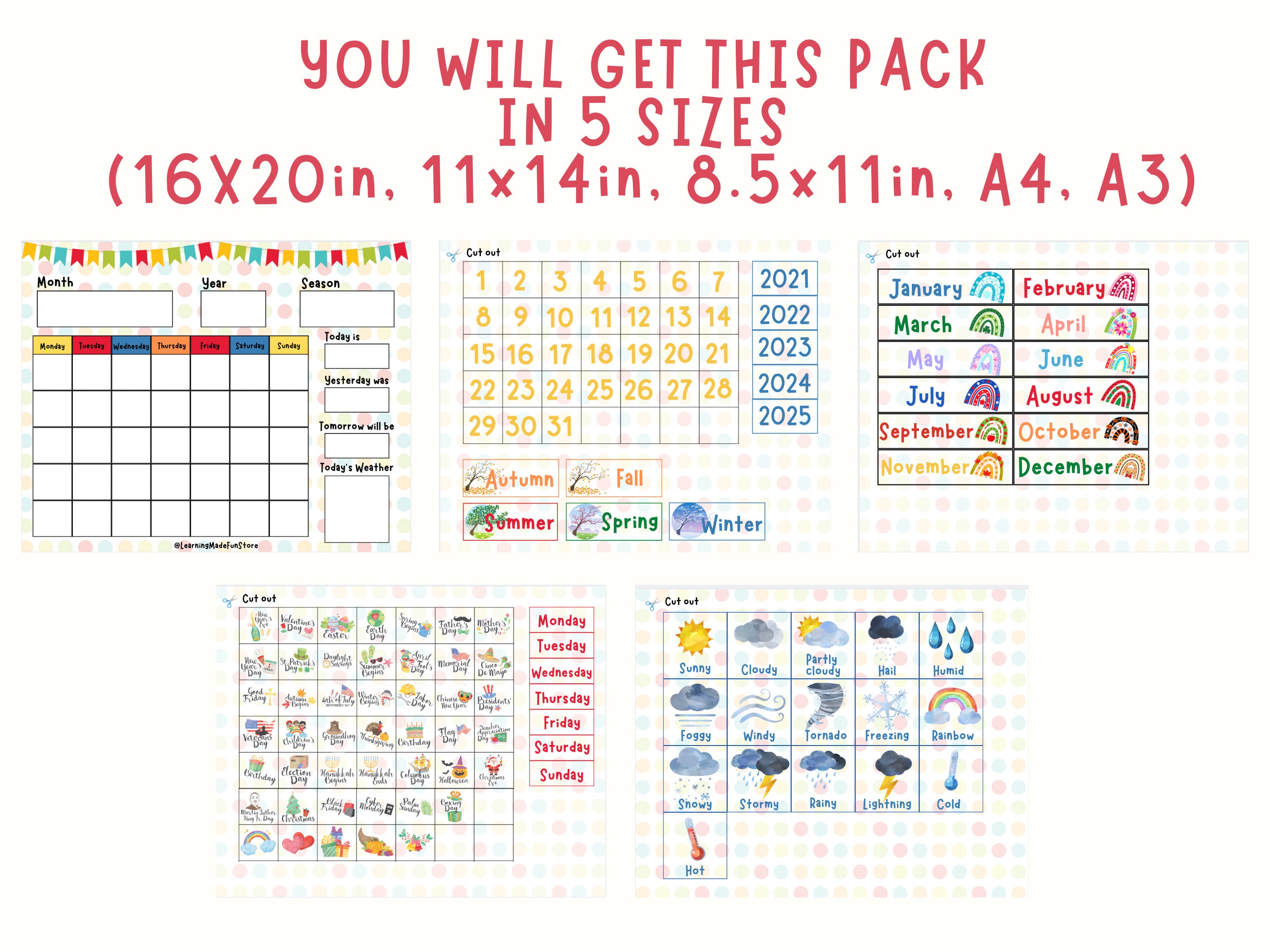 Perpetual Calendar Printable Classroom Calendar Homeschool | Etsy