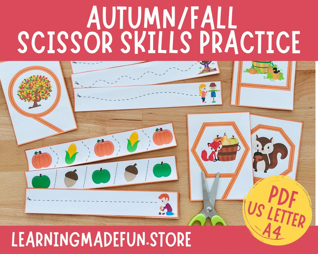 Autumn Scissor Strips, Preschool Scissor Skills Practice, Cutting Lines ...