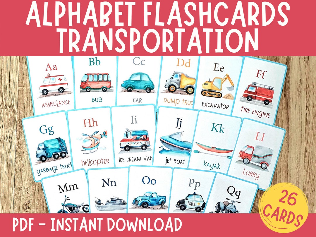 Alphabet Flashcards, Transportation Cards, Preschool Flash Cards, ABC ...