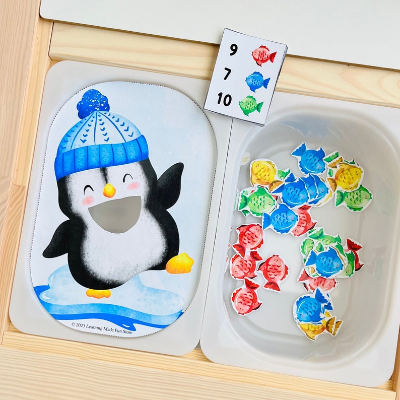 Feed the Penguin Counting Flisat Insert, Preschool Learning (digital ...