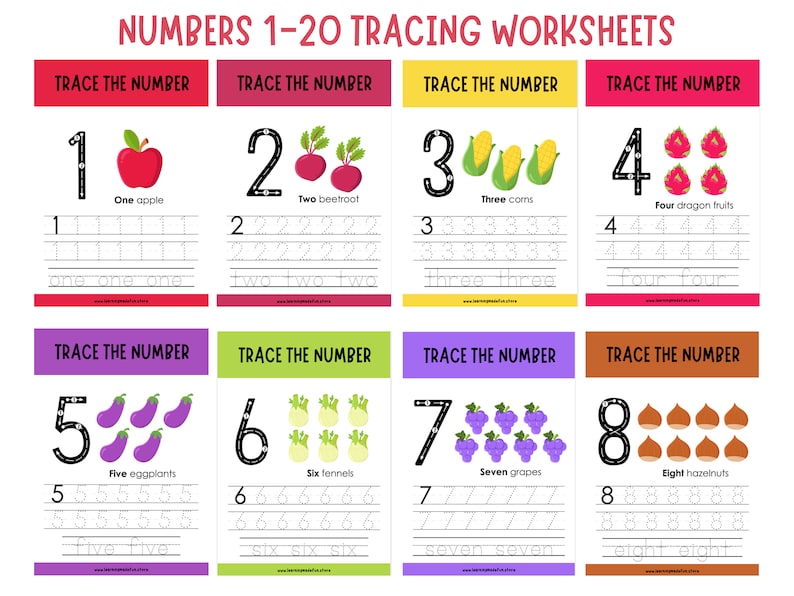 Hojas de trabajo para trazar los números del 1 al 20: Aprende a contar (PDF) - Etsy México