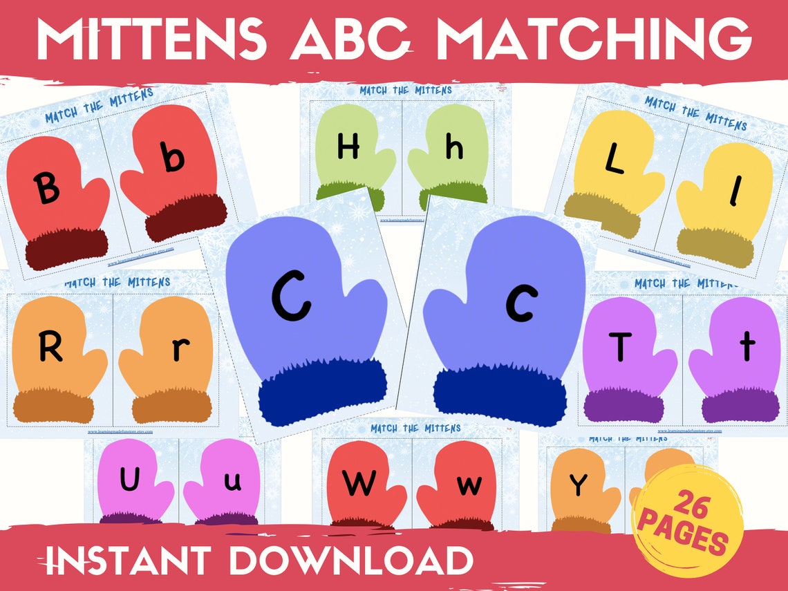 ABC Matching Game Winter Alphabet Mittens Matching Activity - Etsy