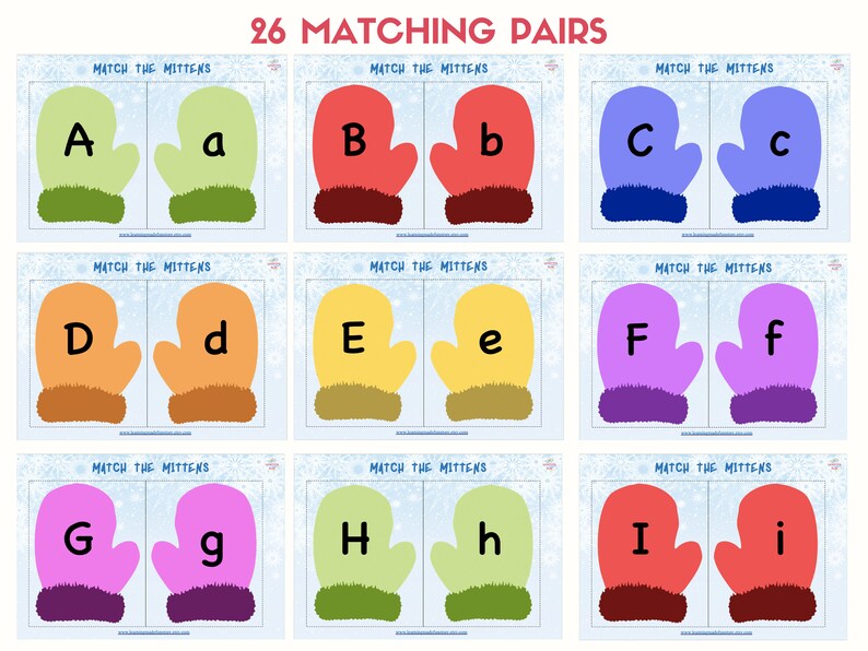 ABC Matching Game Winter Alphabet Mittens Matching Activity - Etsy
