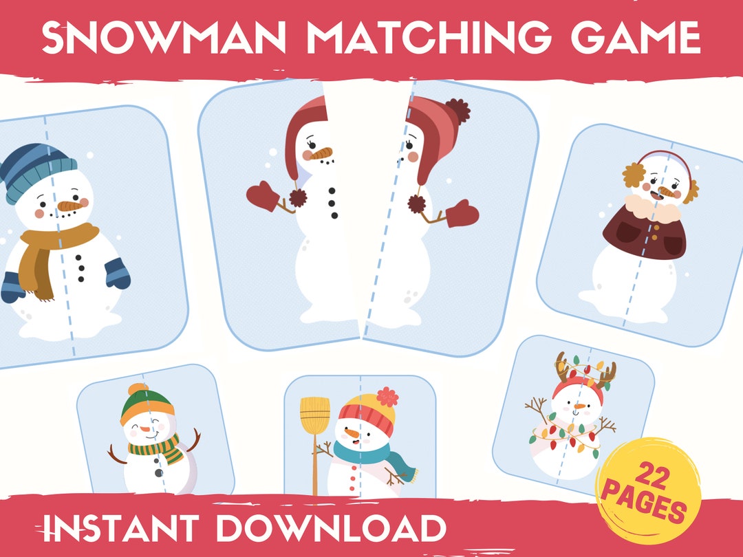 Winter Matching Game for Kids, Snowman Matching Activity, Christmas ...