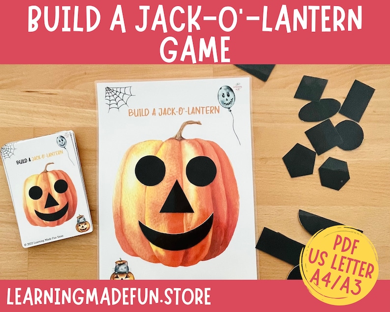 Jack-o-lantern Printable Activity: Matching Shapes Halloween Game (PDF ...