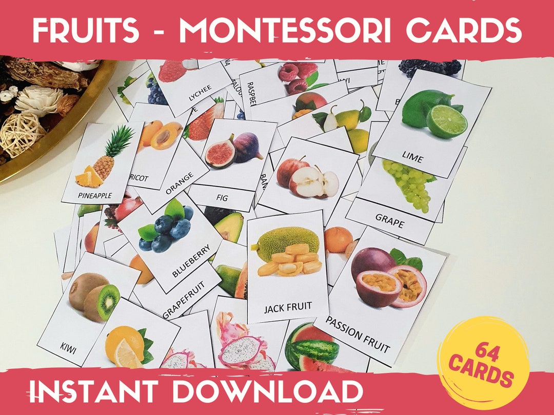 Real Fruits Flash Cards, Montessori Flashcards for Toddlers, Three-part ...