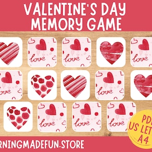 Valentine's Day Memory Game, Matching Games, for Toddlers, Preschool ...