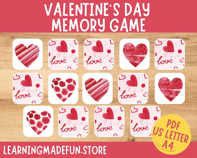 Valentine's Day Memory Game Matching Games for Toddlers - Etsy