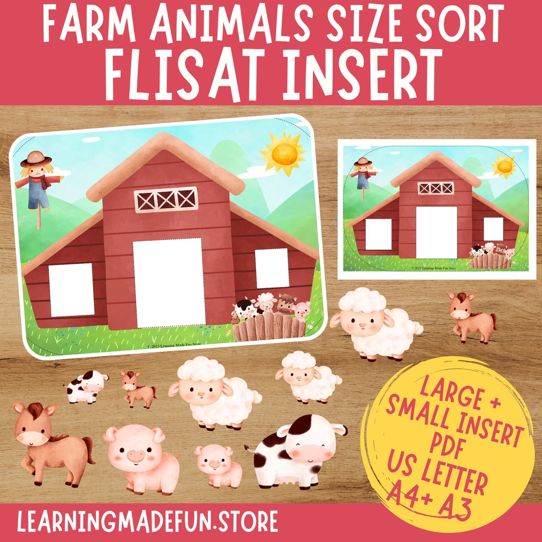Farm Animals Size Sort Flisat Insert: Preschool Learning (digital ...