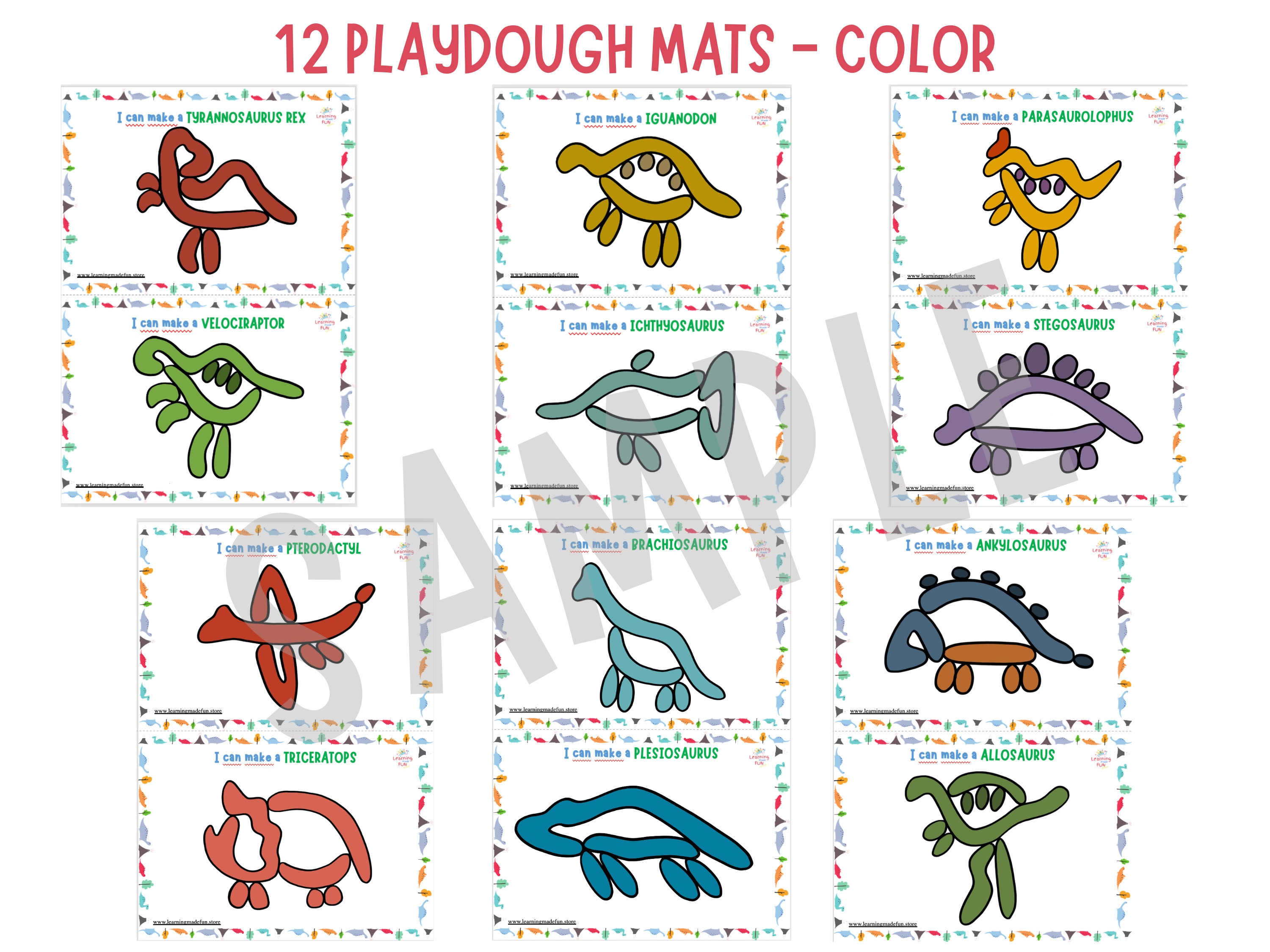 Dinosaurs Play Dough Mats Printable Play Doh Toddler - Etsy Australia