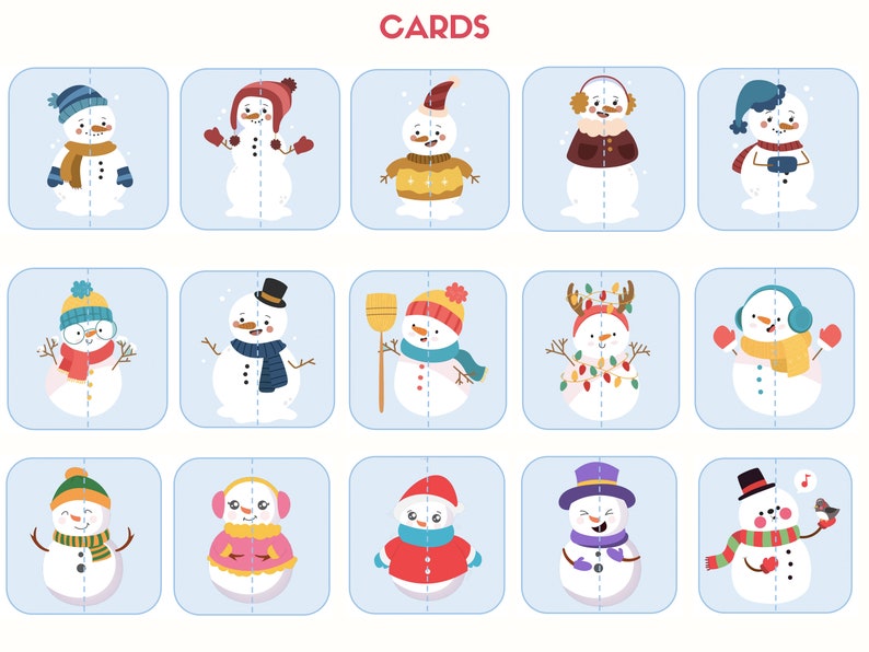 Winter Matching Game for kids Snowman Matching Activity | Etsy