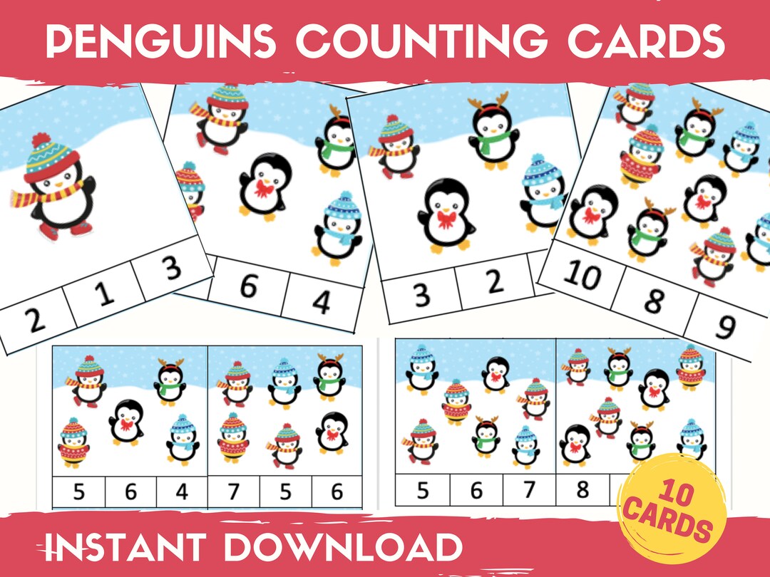 Penguins Count Clip Cards, Numbers 1-10 Count and Clip Activity ...
