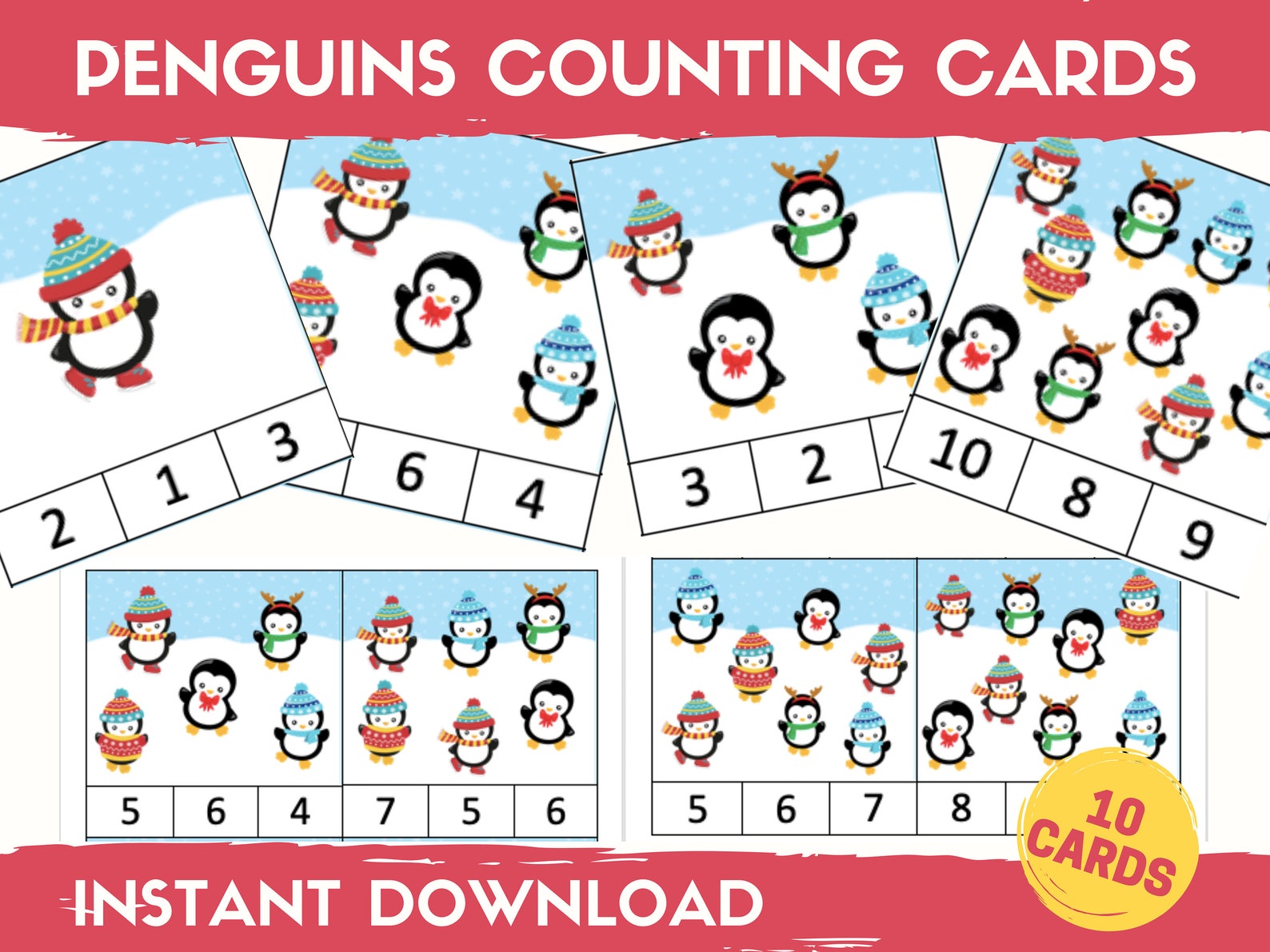 Penguins Count Clip Cards Numbers 1-10 Count and Clip - Etsy