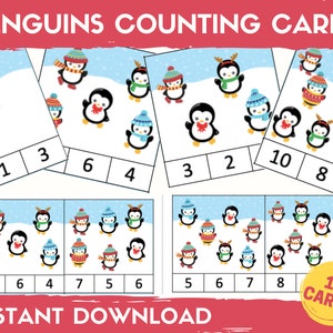 Penguins Count Clip Cards, Numbers 1-10 Count and Clip Activity ...