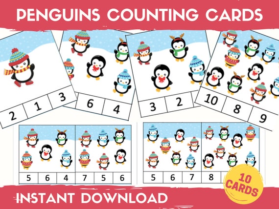 Penguins Count Clip Cards Numbers 1-10 Count and Clip | Etsy