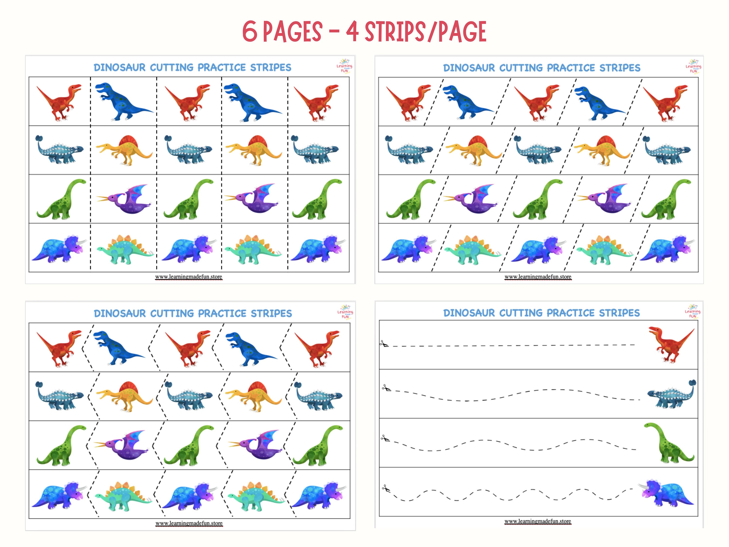 Dinosaurs Cutting Strips: Preschool Scissor Skills (digital Download ...