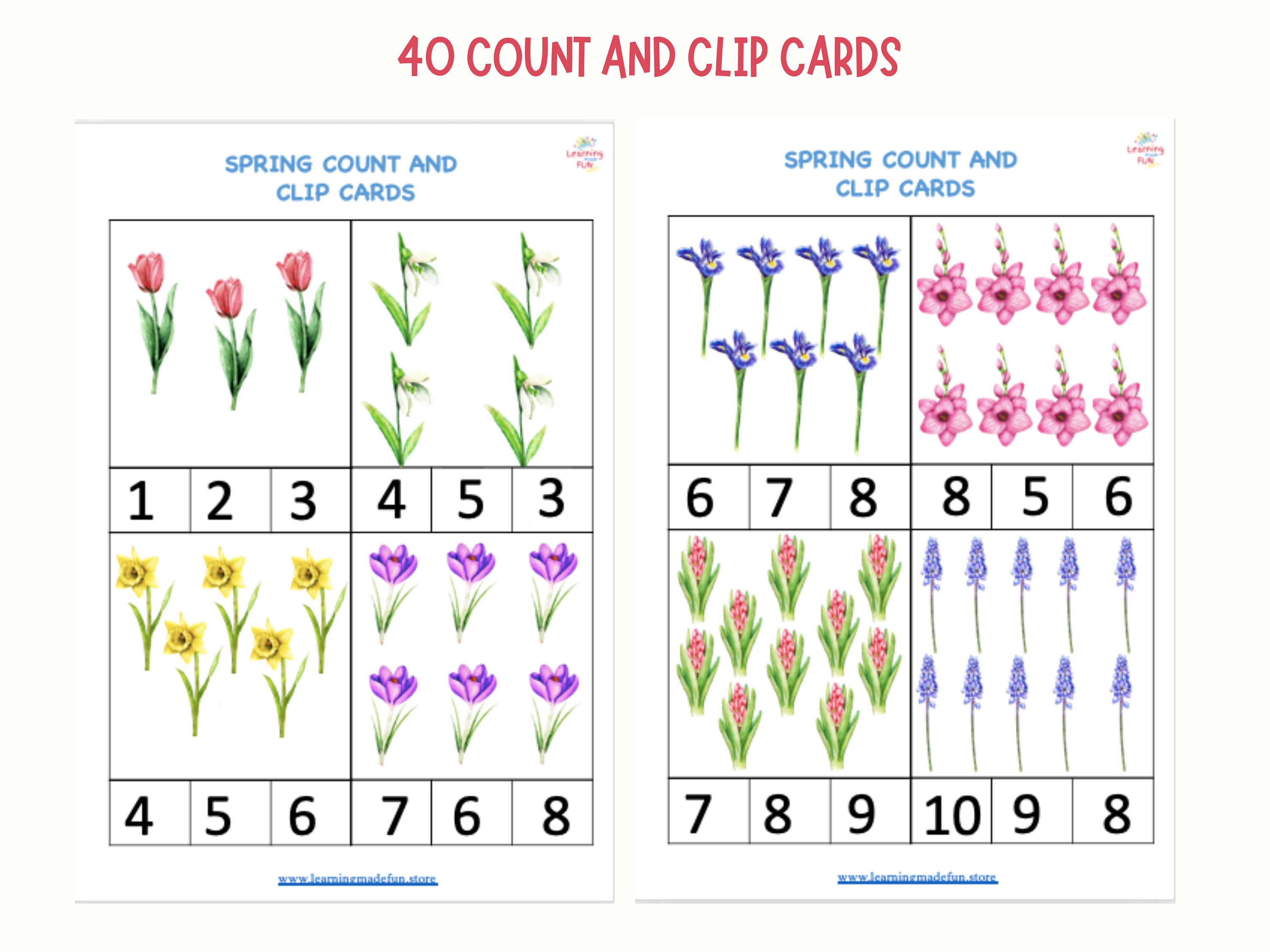 Montessori Spring Count Clip Cards Numbers 1-10 Count and | Etsy