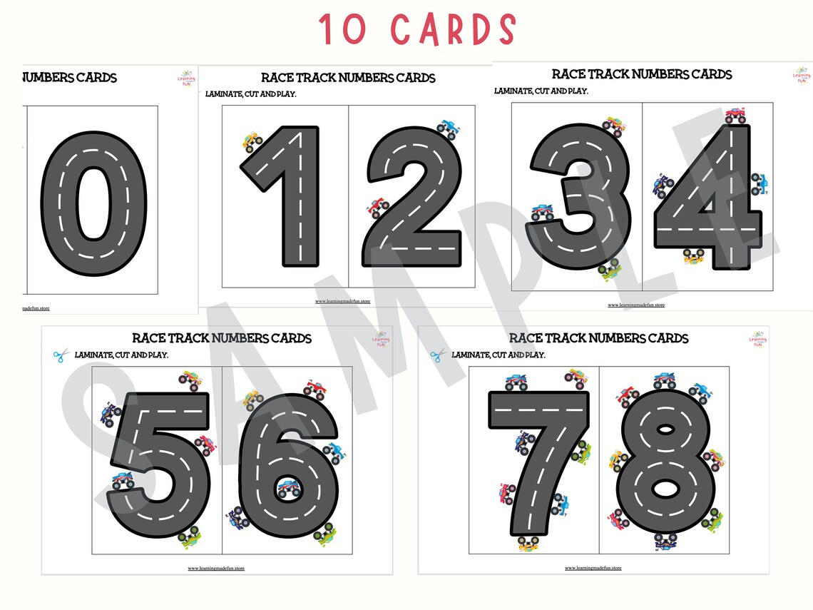 Numbers Tracing Flashcards Race Track Number Flashcards - Etsy