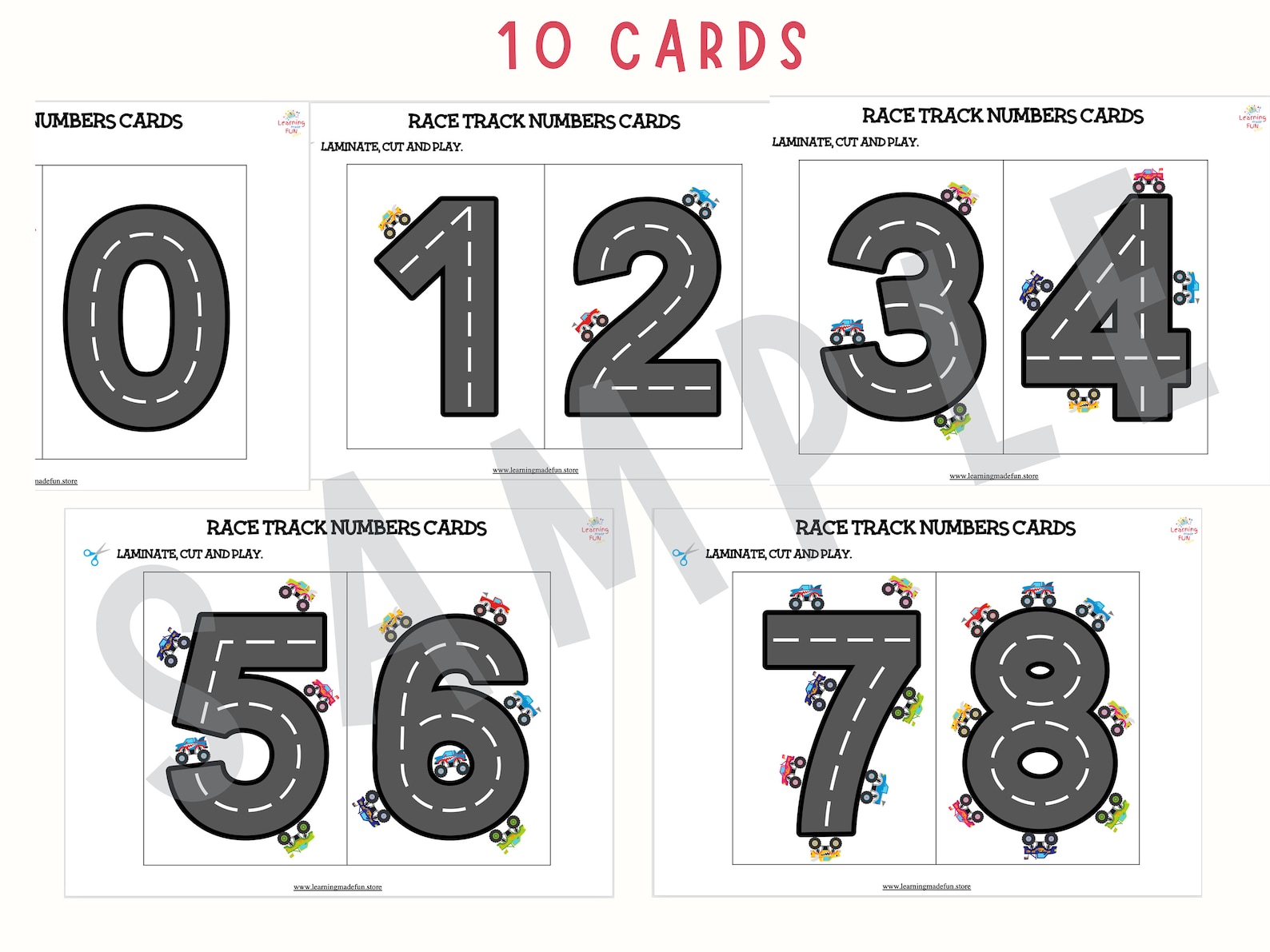 Numbers Tracing Flashcards Race Track Number Flashcards - Etsy