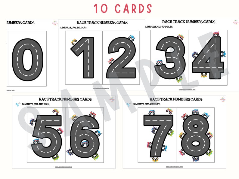 Numbers Tracing Flashcards Race Track Number Flashcards - Etsy