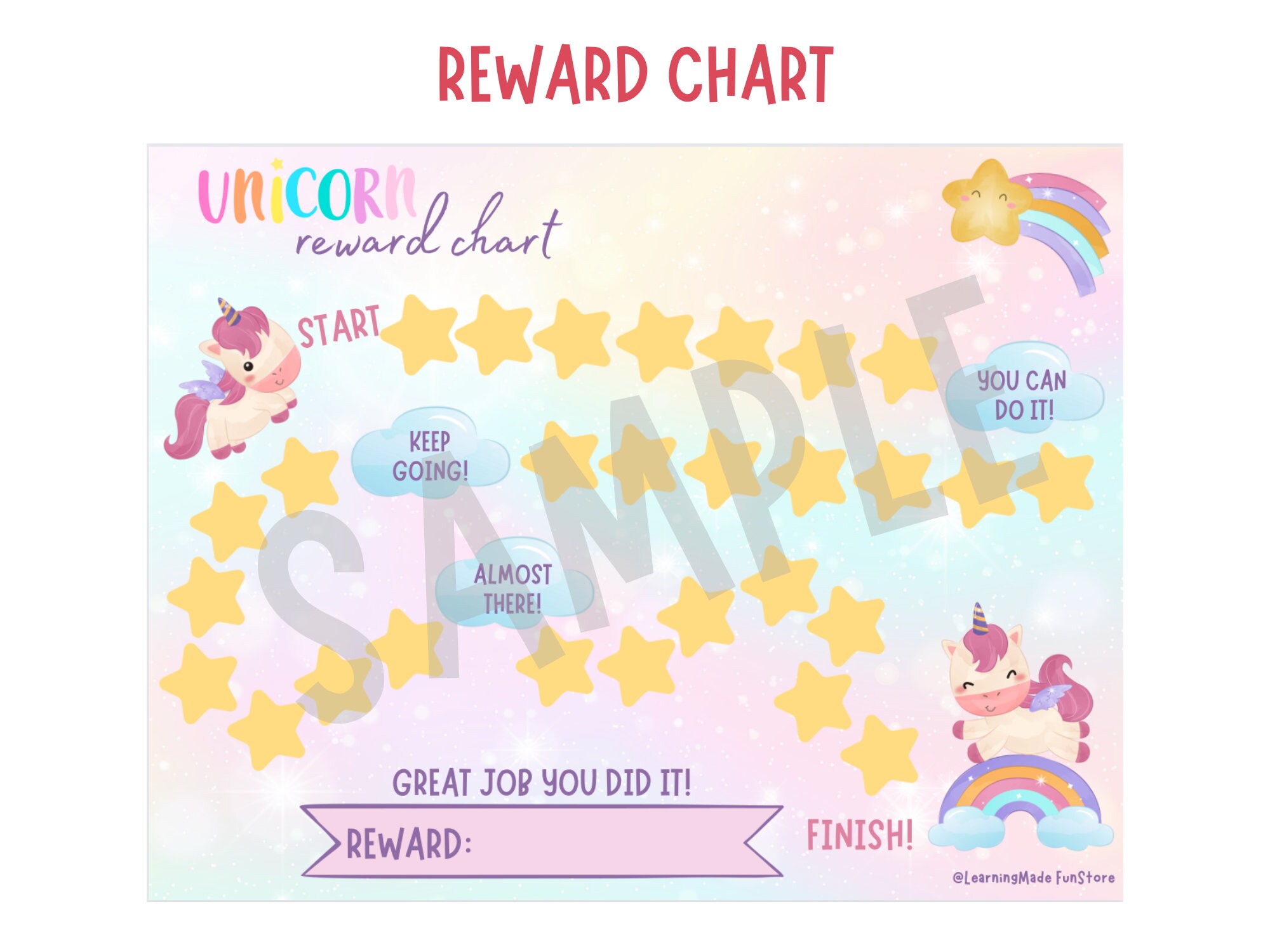 Unicorn Reward Chart for Girls: Toddler Behavior & Potty Training ...