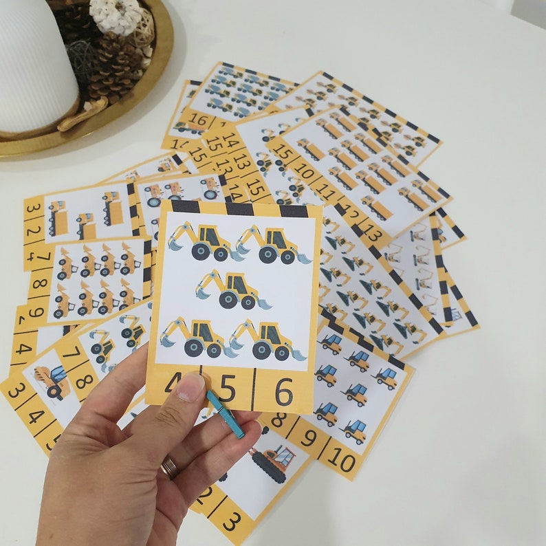 Construction Count Clip Cards Numbers 1-20 Count and Clip | Etsy