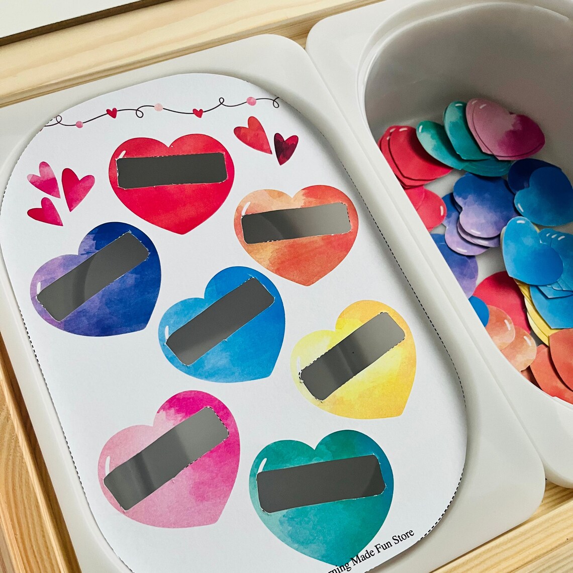 Valentines Hearts Color Sorting Flisat Insert, Preschool Sensory Play ...