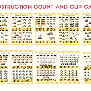 Construction Count Clip Cards, Numbers 1-20 Count and Clip Activity ...