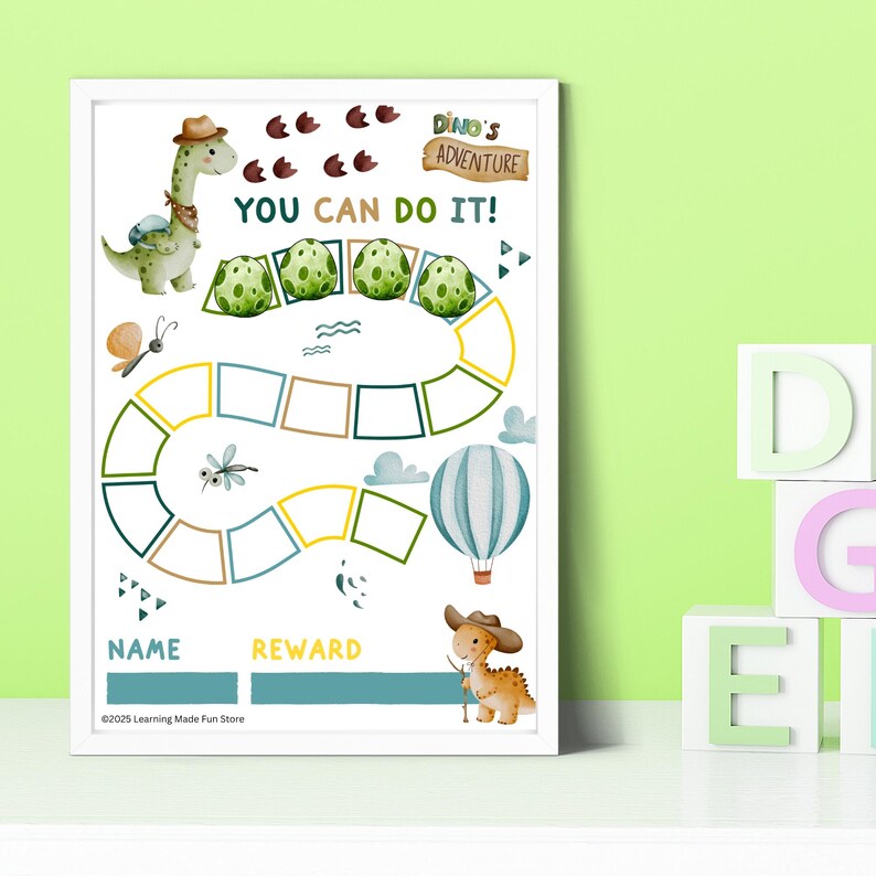 Printable Dinosaur Reward Chart for Boys – Fun Behavior Tracker – Dino ...