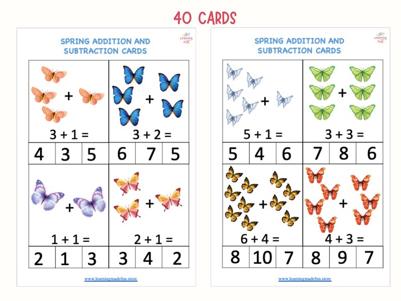 Spring Math Activities Montessori Flashcards Addition - Etsy