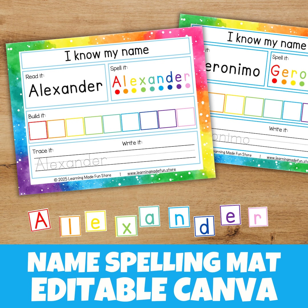 Editable Name Tracing Worksheet: Spell & Write, Canva Template (PDF) - Etsy