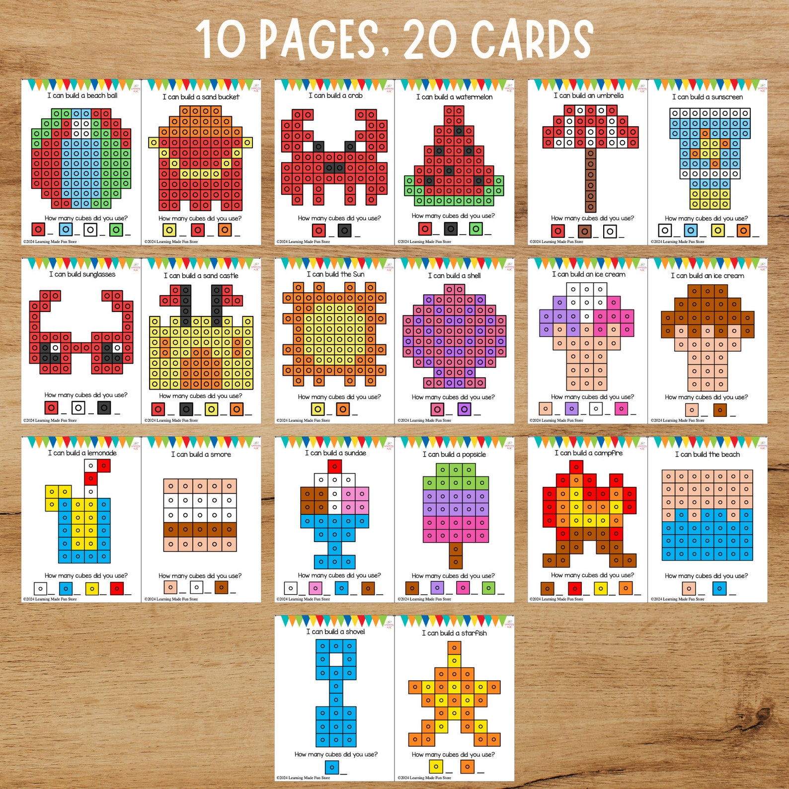 Summer Snap Cubes Mats: Preschool Math Game (PDF Download) - Etsy