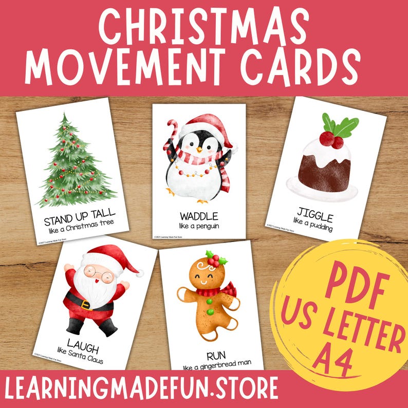 Christmas Movement Cards Printable | Gross Motor Holiday Activity for ...