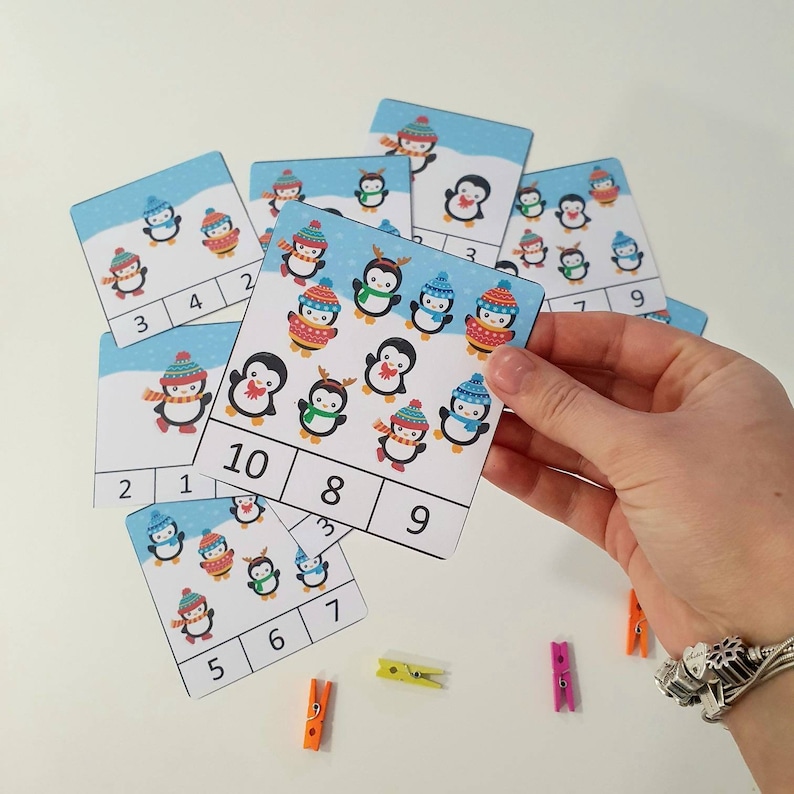 Penguins Count Clip Cards Numbers 1-10 Count and Clip | Etsy