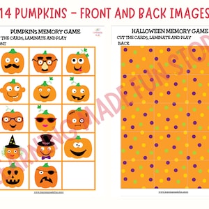 Halloween Memory Game, Pumpkin Matching Game for Toddlers, Preschool ...