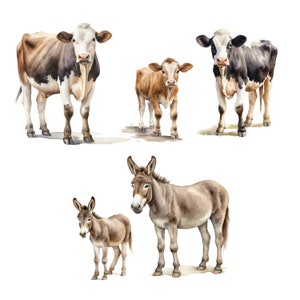 Watercolor Farm Animals PNG Clipart, Farm Clip Art, Commercial Use, Cow ...