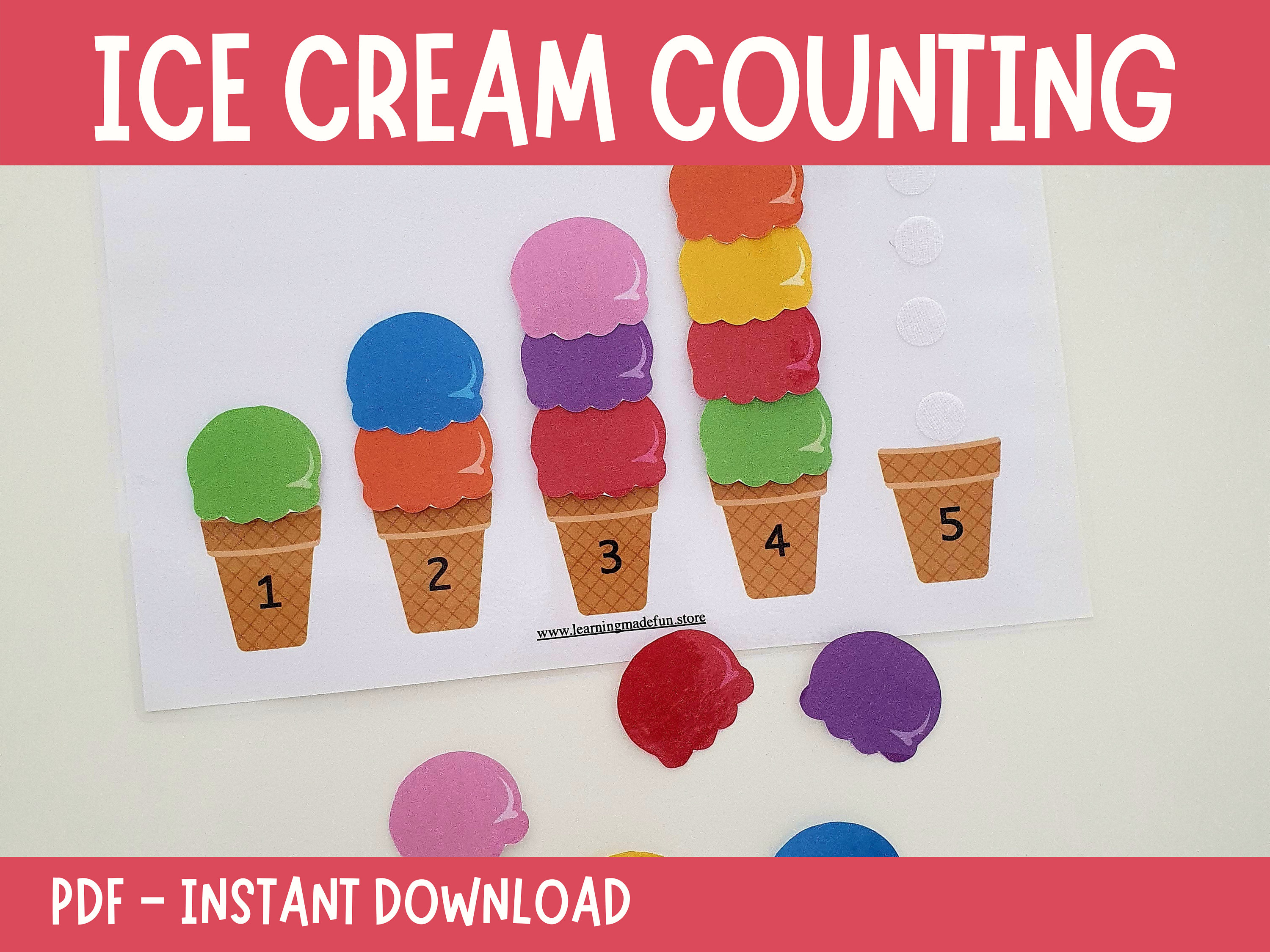 Ice Cream Counting Activity: Toddler Homeschool Math (digital Download ...