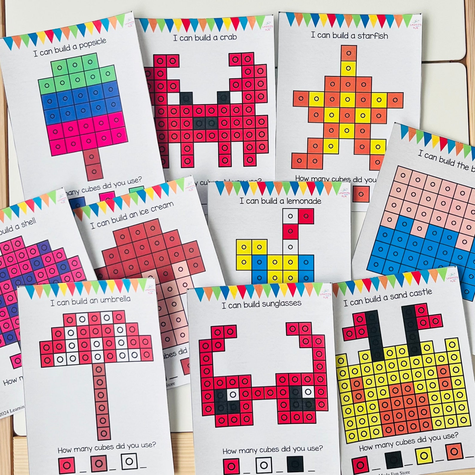 Summer Snap Cubes Mats: Preschool Math Game (PDF Download) - Etsy