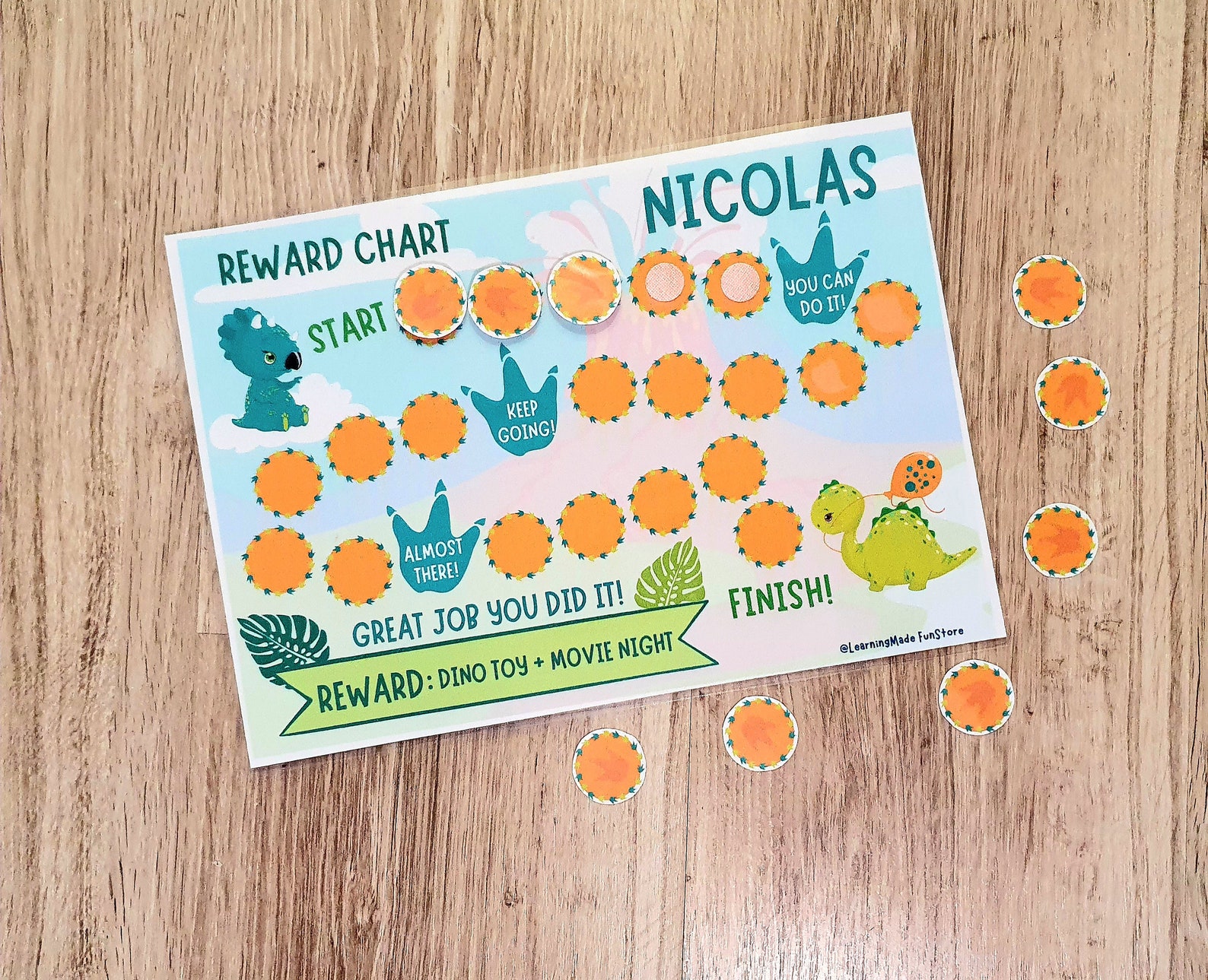 EDITABLE Dinosaurs Reward Chart Kids Reward Chart Printable - Etsy