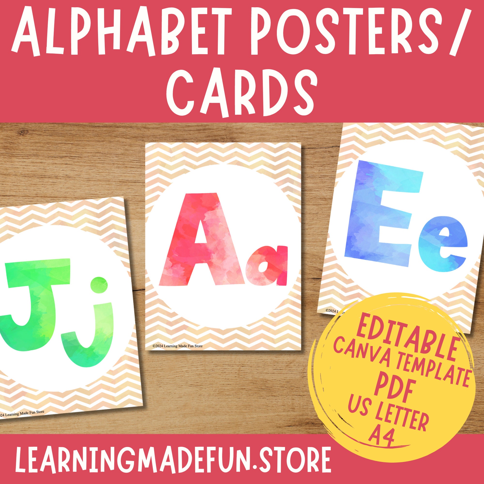 Watercolor Alphabet Posters: ABC Flashcards (digital Download) - Etsy