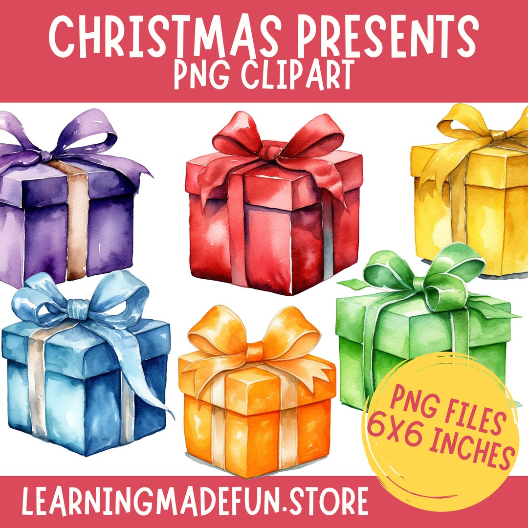 Watercolor Christmas Gift Clipart Bundle, Transparent, Commercial Use ...