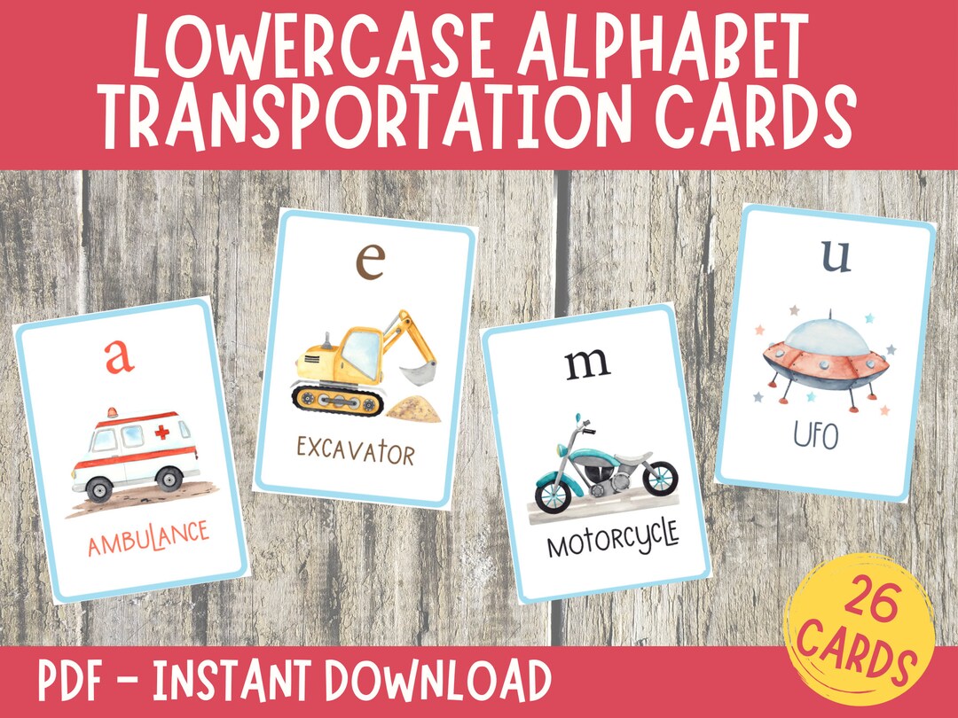 Lowercase Alphabet Flashcards, Transportation Cards, Preschool Flash ...