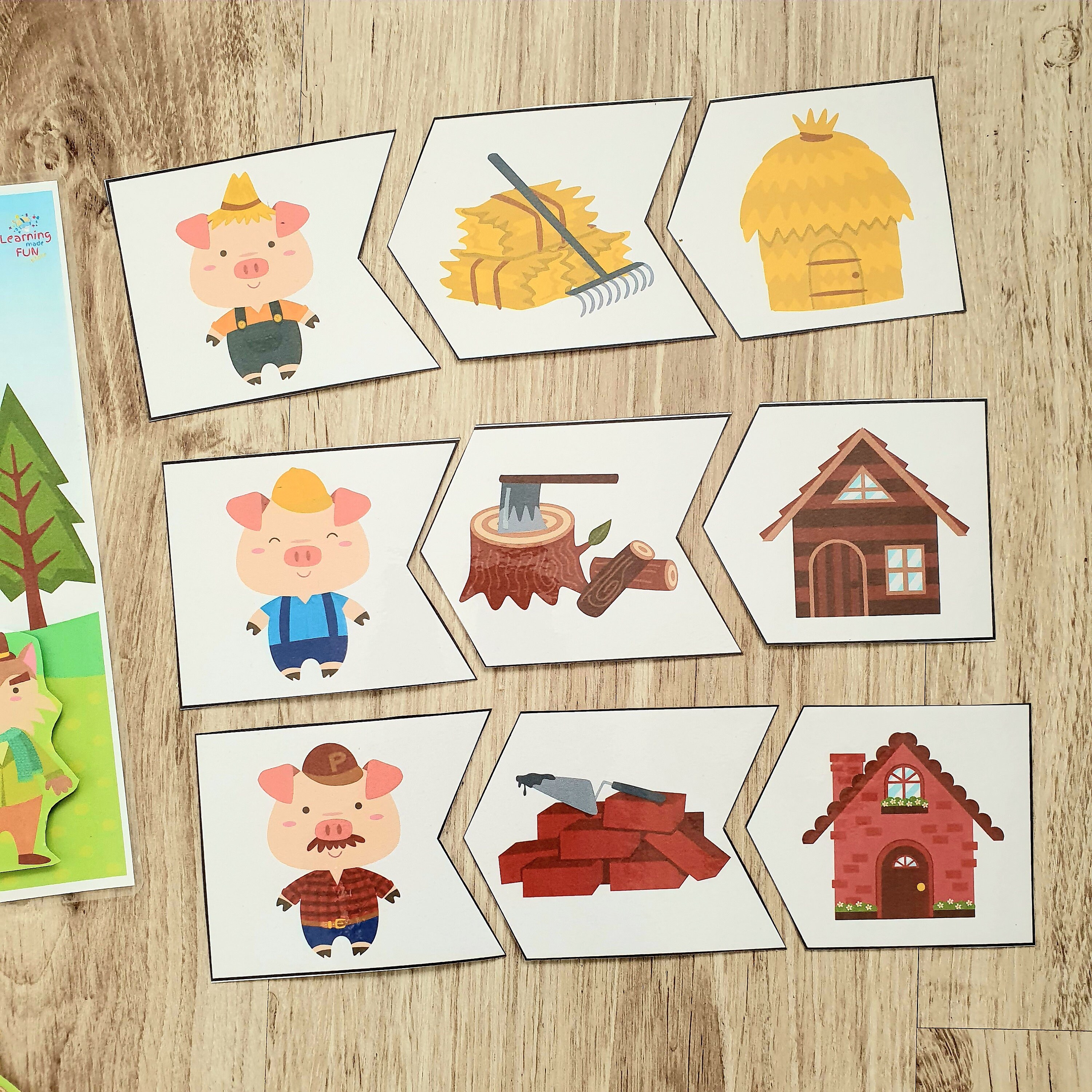 Three Little Pigs Matching Game: Toddler Learning Activity (PDF) - Etsy