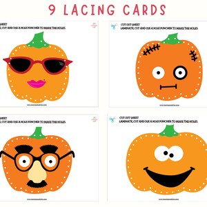 Pumpkin Printable Lacing Cards, Toddler Fine Motor Skill, Montessori ...