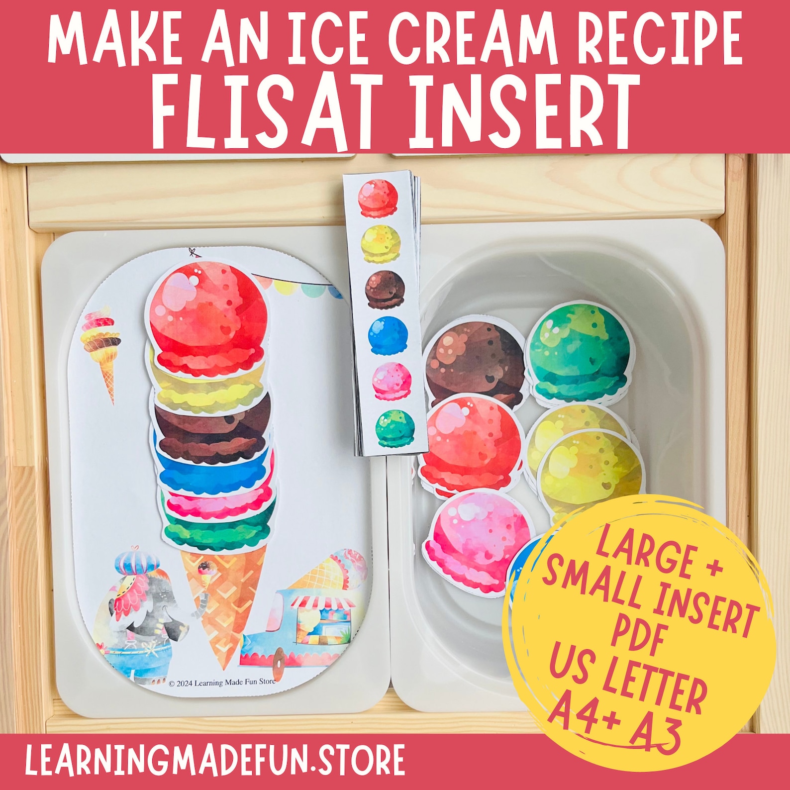 Ice Cream Recipe Flisat Insert, Preschool Pretend Play (printable) - Etsy