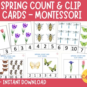 Montessori Spring Count Clip Cards Numbers 1-10 Count and | Etsy